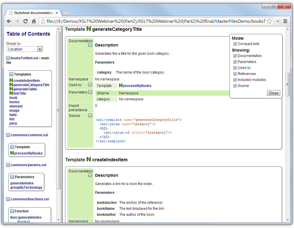 Documentation For XSLT Stylesheets