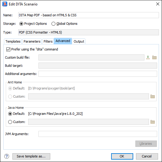 Advanced Tab (DITA-OT Transformations)