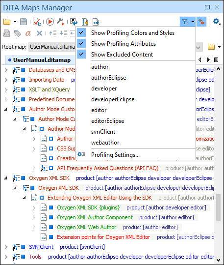 Showing and Filtering Profiled Content in DITA