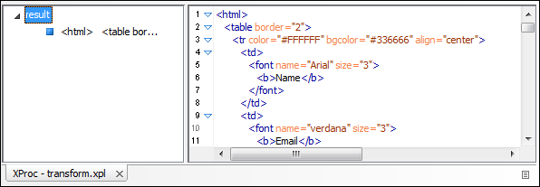 Outputs Tab (XProc Transformations)