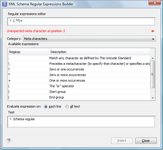 XML Schema Regular Expressions Builder Tool