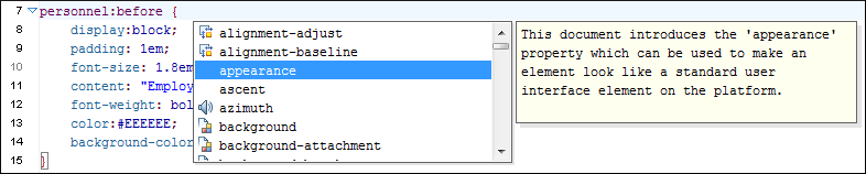 Content Completion in CSS Stylesheets